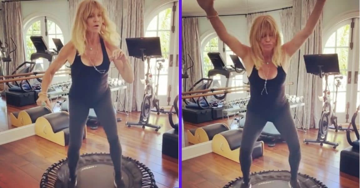 Goldie Hawn Sports Black Tank & Leggings For "Physical" Workout