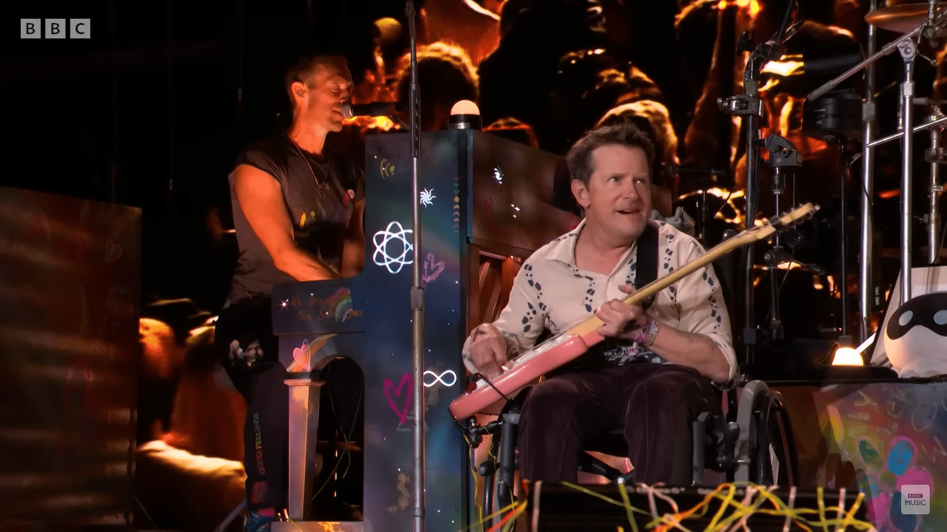Michael J. Fox Plays Guitar From His Wheelchair Alongside Coldplay
